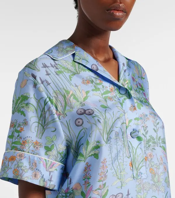 Gucci Floral Silk Satin Polo Shirt