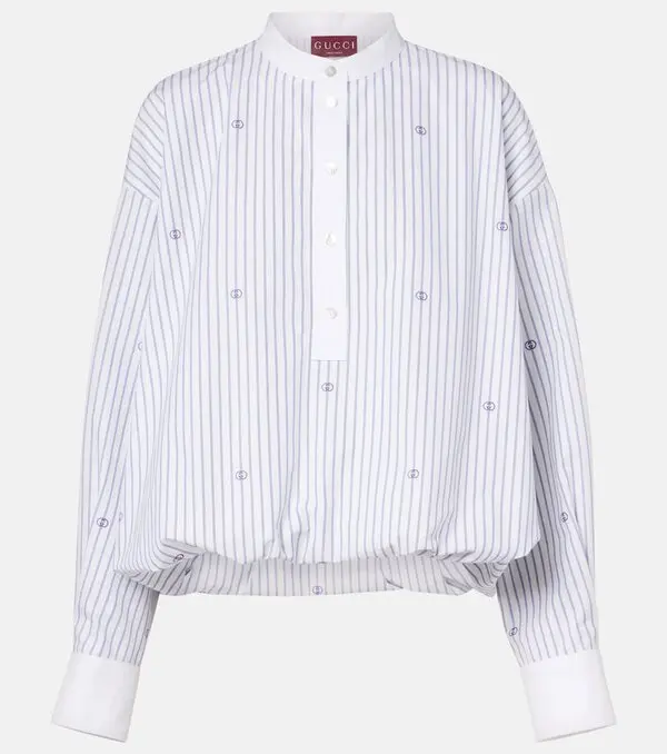 Gucci Interlocking G Pinstripe Cotton Shirt - White