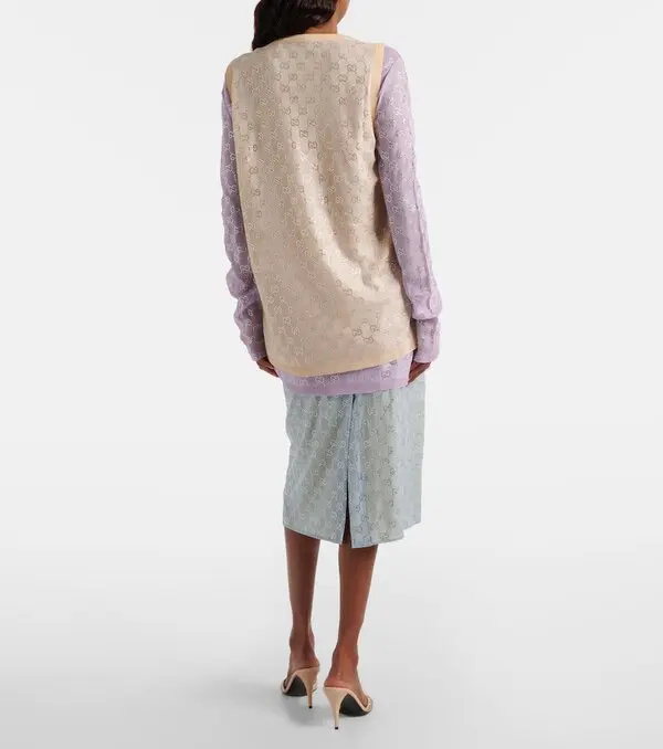 Gucci Gg Embellished Silk-blend Midi Skirt - Blue