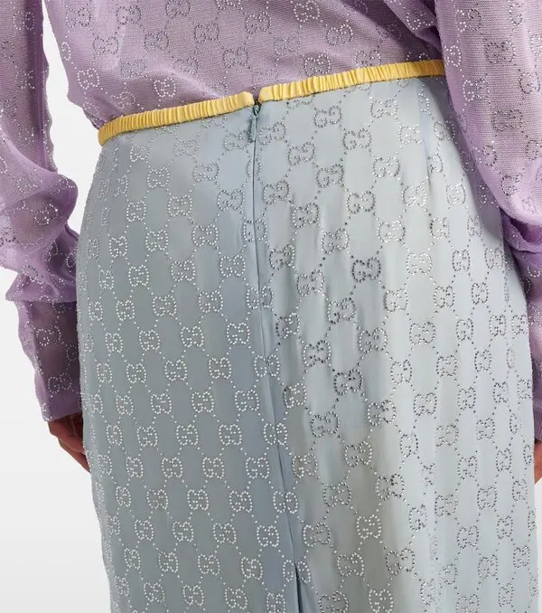 Gucci Gg Embellished Silk-blend Midi Skirt - Blue