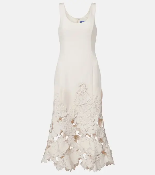 LEO LIN Floral-appliqué Midi Dress - Beige