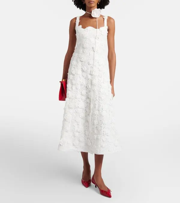 LEO LIN Embroidered Lace Midi Dress
