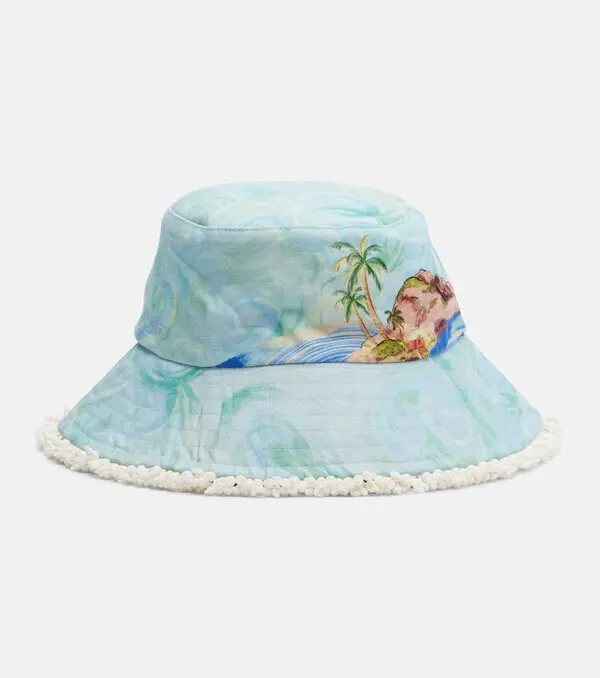 ALEMAIS Alémais Printed Linen Bucket Hat - Blue