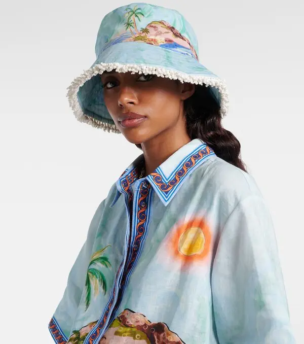 ALEMAIS Alémais Printed Linen Bucket Hat - Blue