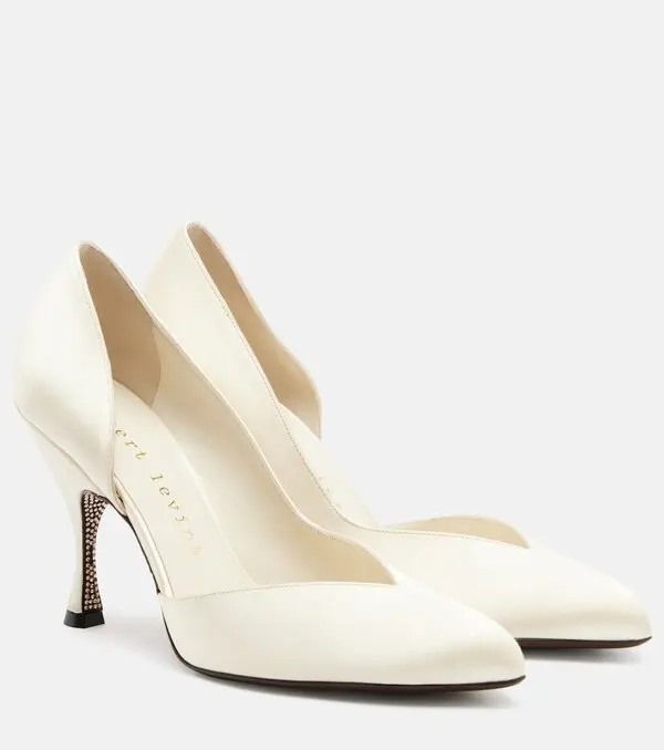 HERBERT LEVINE Embellished Satin Pumps - White