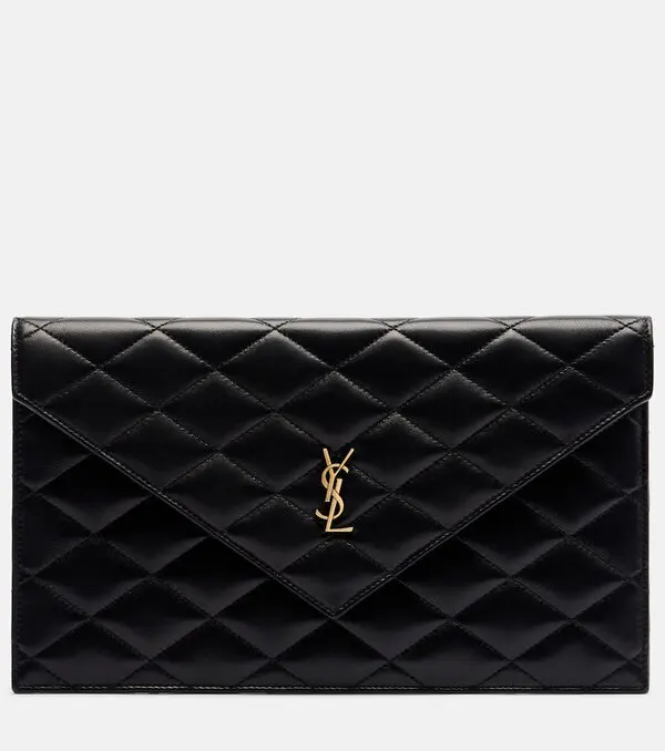 Saint Laurent Cassandre Quilted Leather Pouch - Black