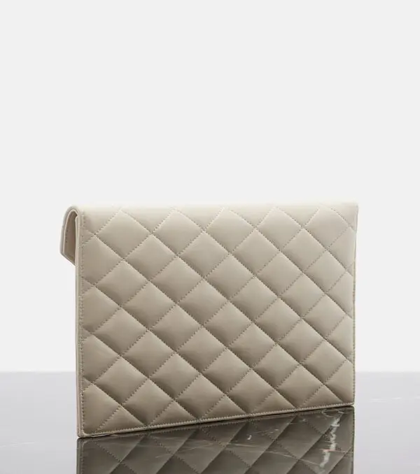 Saint Laurent Cassandre Quilted Leather Pouch - White