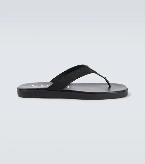 Gucci Logo Canvas And Leather Thong Sandals - Black