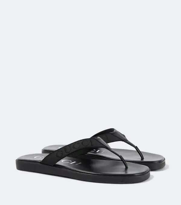 Gucci Logo Canvas And Leather Thong Sandals - Black