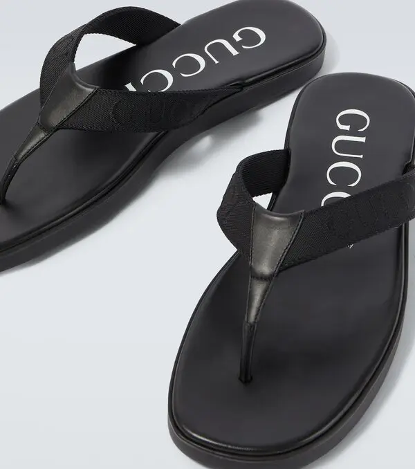 Gucci Logo Canvas And Leather Thong Sandals