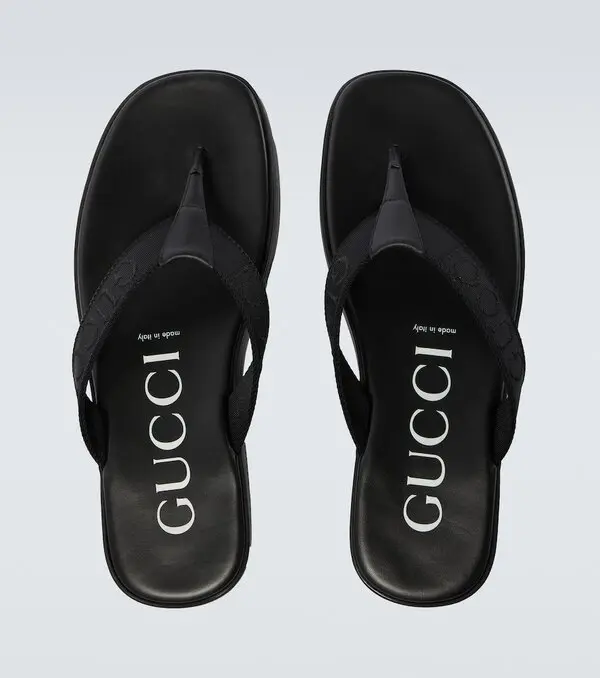 Gucci Logo Canvas And Leather Thong Sandals