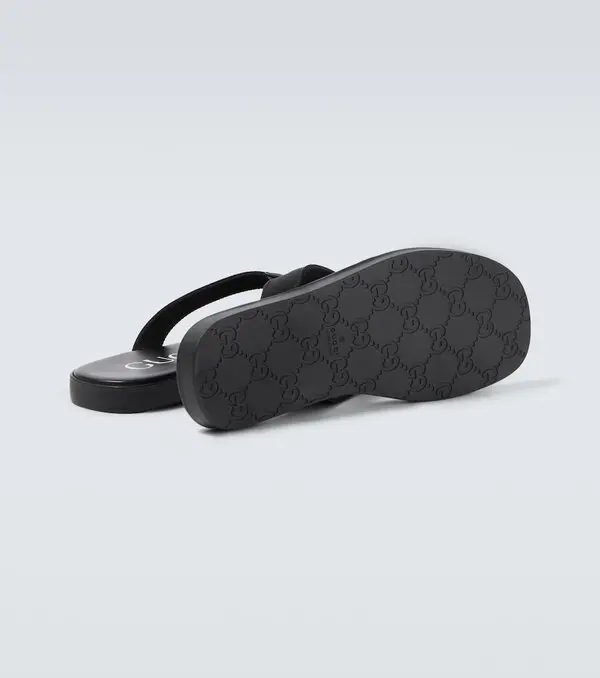 Gucci Logo Canvas And Leather Thong Sandals