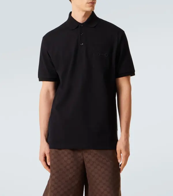 Gucci Horsebit Cotton-blend Piqué Polo Shirt - Black