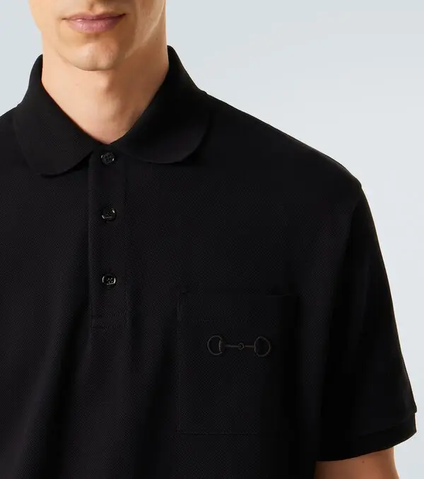 Gucci Horsebit Cotton-blend Piqué Polo Shirt - Black