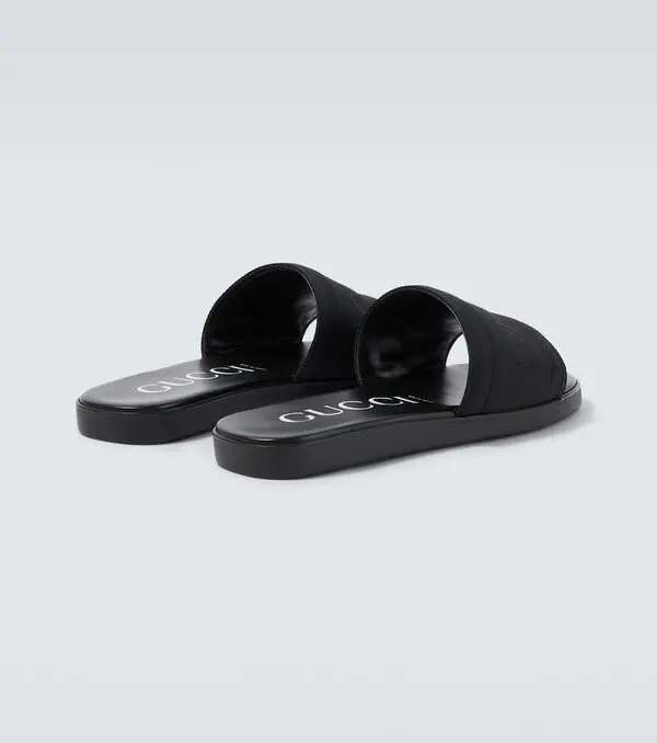 Gucci Logo Canvas And Leather Slides - Black