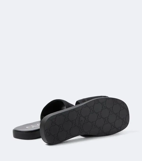Gucci Logo Canvas And Leather Slides - Black