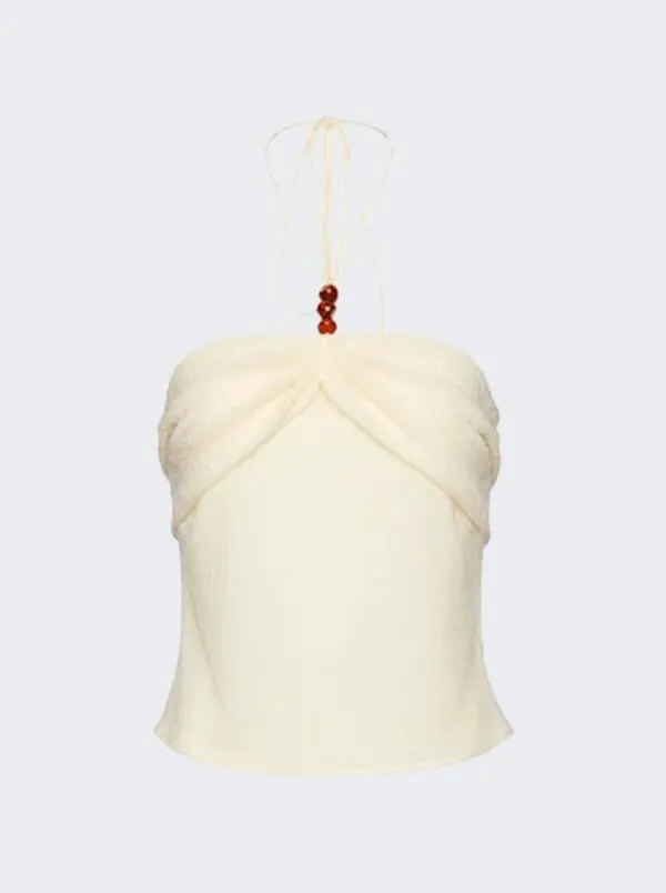 Magda Butrym Draped Halterneck Top With Beads - Cream