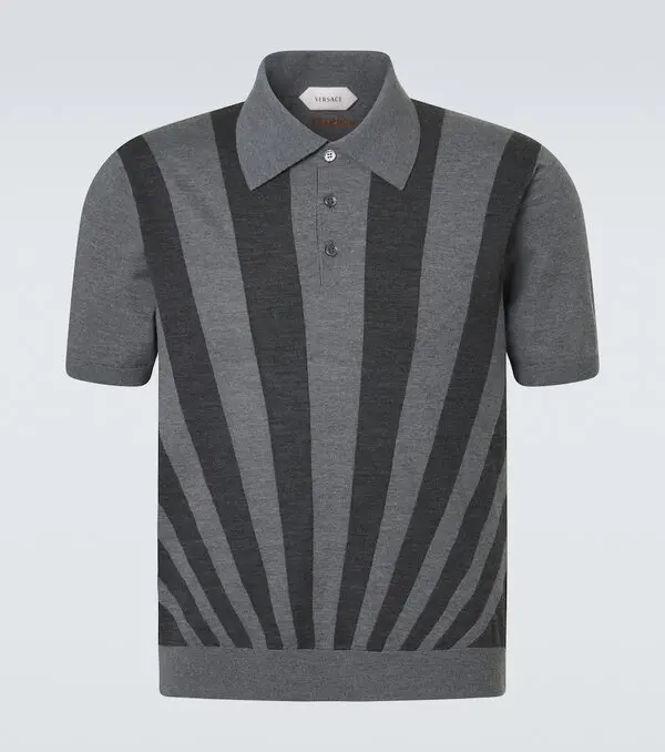 Versace Intarsia Virgin Wool Polo Sweater