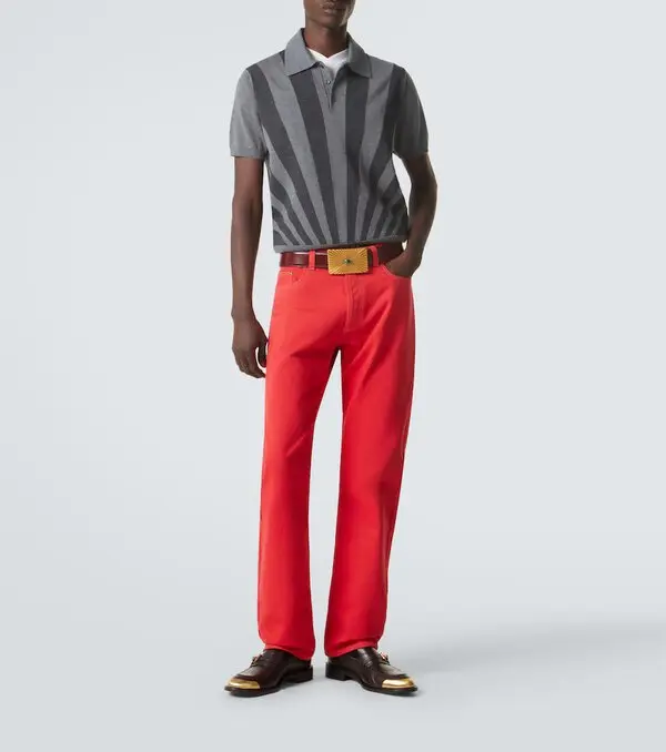Versace Intarsia Virgin Wool Polo Sweater