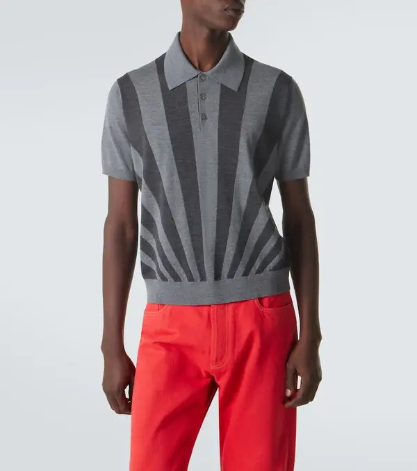 Versace Intarsia Virgin Wool Polo Sweater