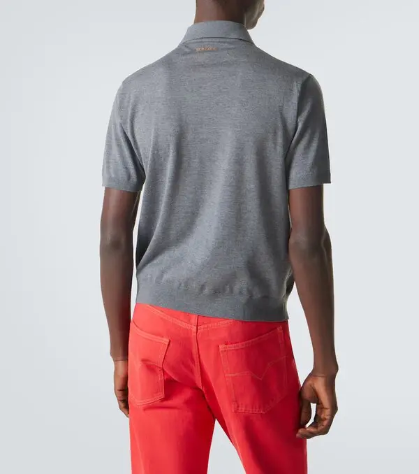 Versace Intarsia Virgin Wool Polo Sweater