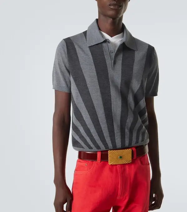 Versace Intarsia Virgin Wool Polo Sweater