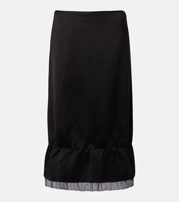TOTEME Gauze-trimmed Satin Midi Skirt - Black