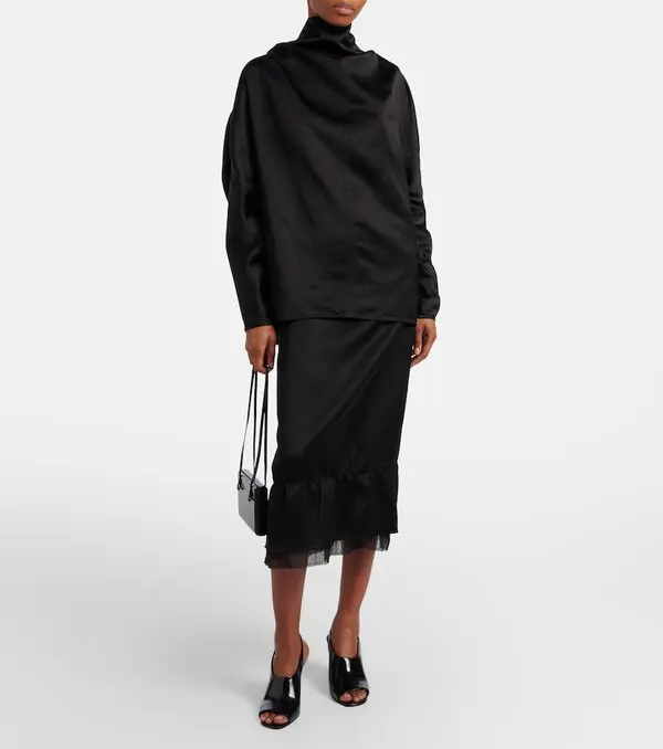 TOTEME Gauze-trimmed Satin Midi Skirt - Black