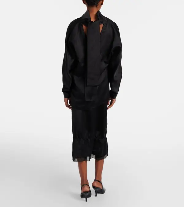 TOTEME Gauze-trimmed Satin Midi Skirt - Black