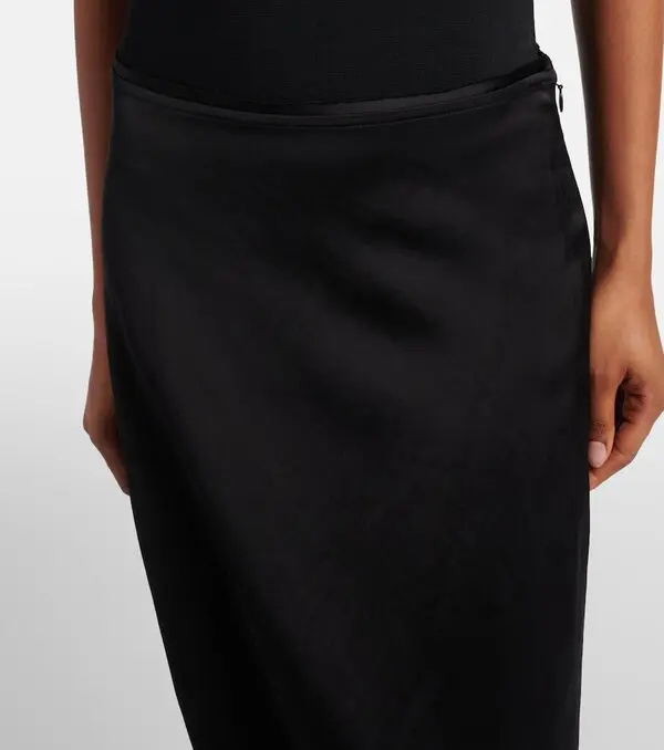TOTEME Gauze-trimmed Satin Midi Skirt - Black