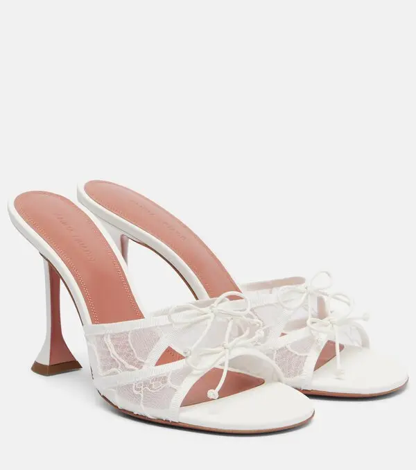 Amina Muaddi Eleonora Bow-detail Lace Mules - White