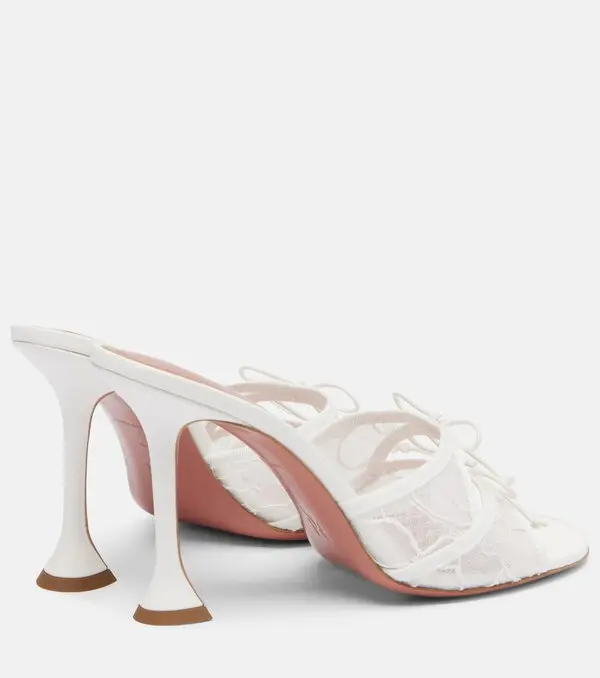 Amina Muaddi Eleonora Bow-detail Lace Mules - White