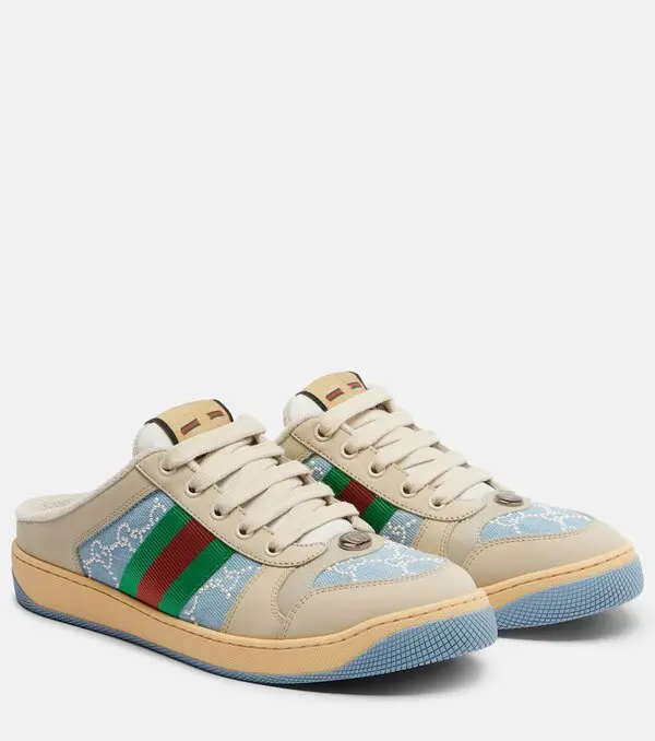 Gucci Screener Faux Pearl-embellished Mules - Blue