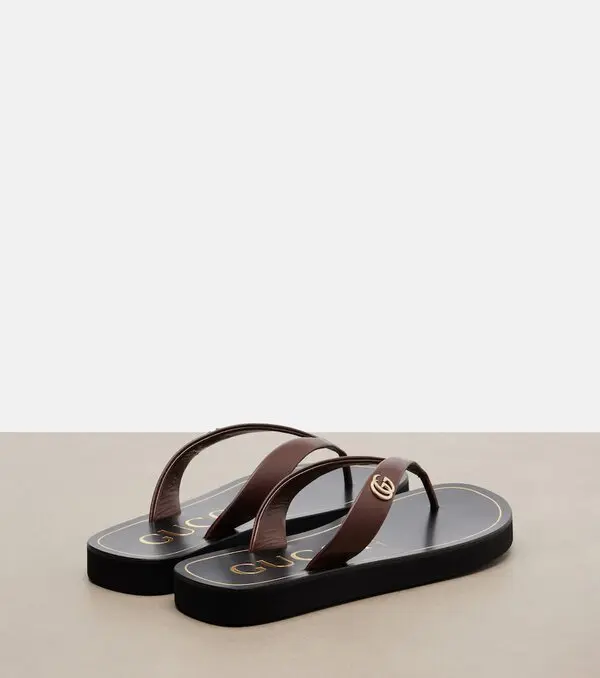 Gucci Double G Leather Thong Sandals - Brown