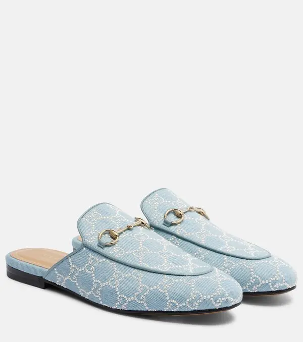 Gucci Princetown Gg Embellished Mules - Blue