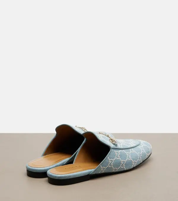Gucci Princetown Gg Embellished Mules - Blue