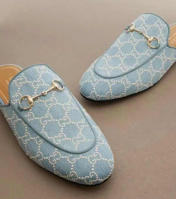 Gucci Princetown Gg Embellished Mules - Blue