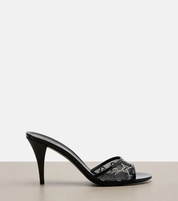 Gucci Erin Gg Embellished Leather-trimmed Mules - Black