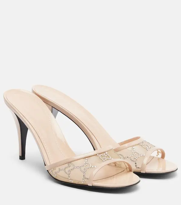 Gucci Embellished Leather-trimmed Mules - Pink