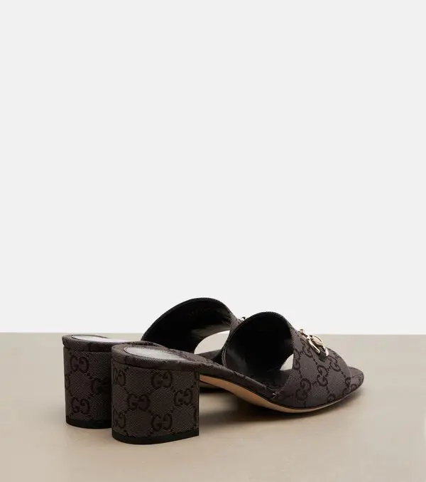 Gucci Horsebit Gg Canvas Mules - Brown