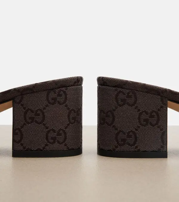 Gucci Horsebit Gg Canvas Mules - Brown