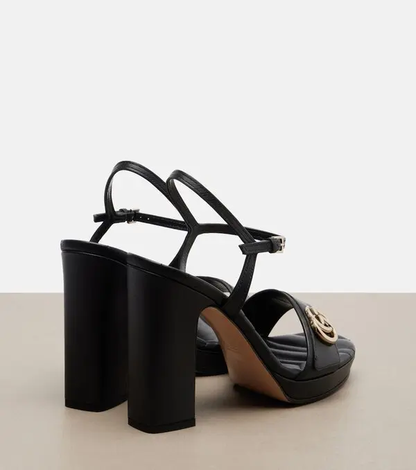 Gucci Marmont Gg Leather Platform Sandals - Black