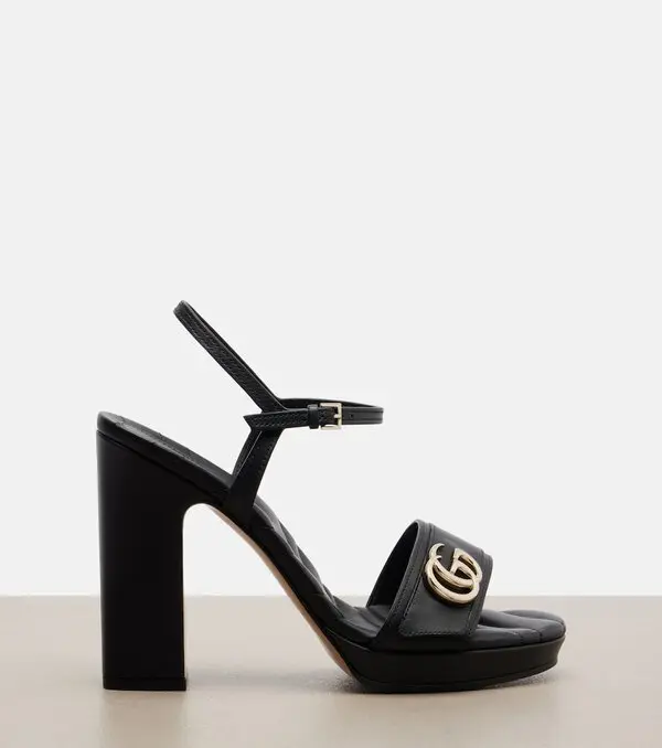 Gucci Marmont Gg Leather Platform Sandals - Black