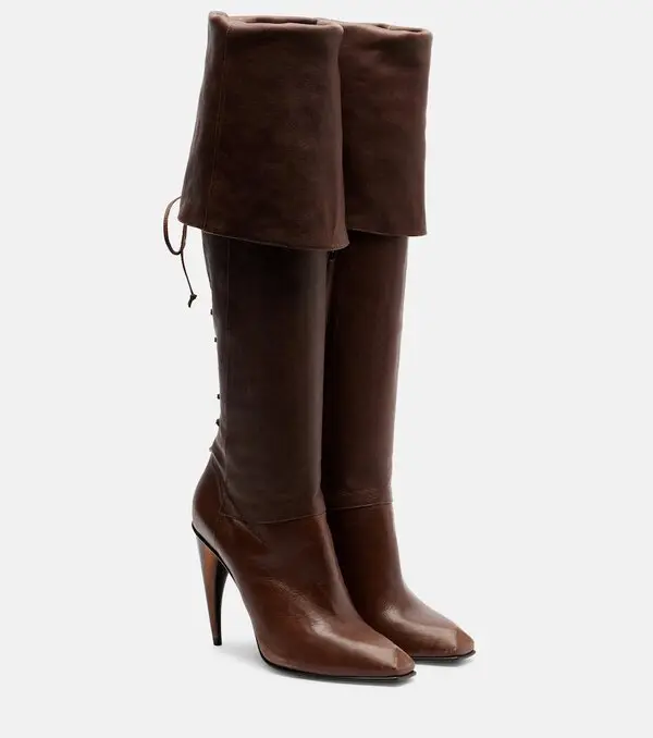 Alexander McQueen Horn Lace-up Leather Knee-high Boots - Brown