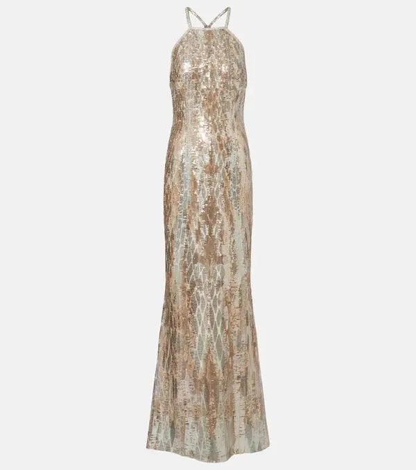 Elie Saab Sequined Silk-blend Gown - Gold