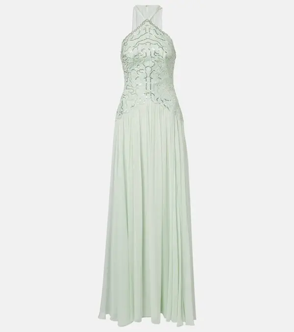Elie Saab Sequined Silk-blend Gown - Green