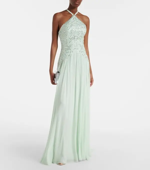 Elie Saab Sequined Silk-blend Gown - Green