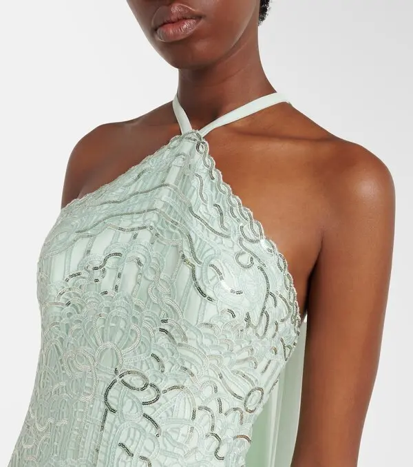 Elie Saab Sequined Silk-blend Gown - Green
