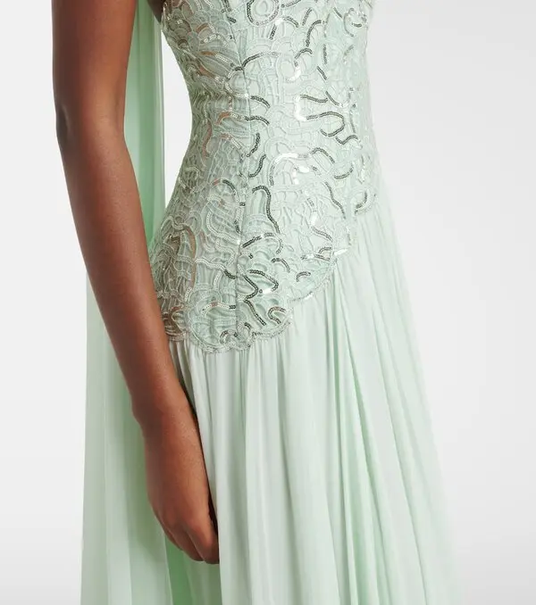 Elie Saab Sequined Silk-blend Gown - Green