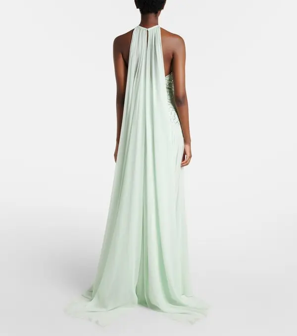 Elie Saab Sequined Silk-blend Gown - Green